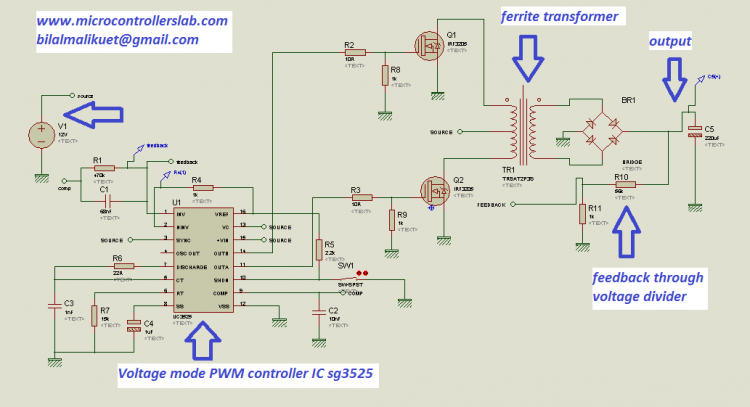 DC to DC Converter using Push Pull Topology with SG3525