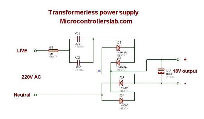 18 Volt Transformer less Power Supply
