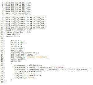Digital Ohmmeter circuit and project using pic microcontroller