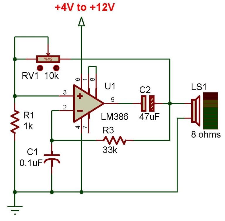 LM386 Audio Amplifier Pinout, Example Circuits, Datasheet, Applications