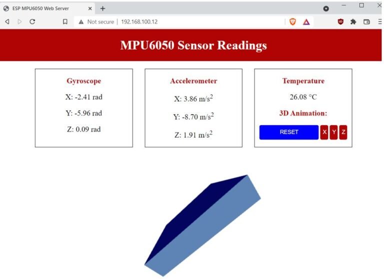 ESP32 MPU6050 Web Server with 3D animation (SSE Events)