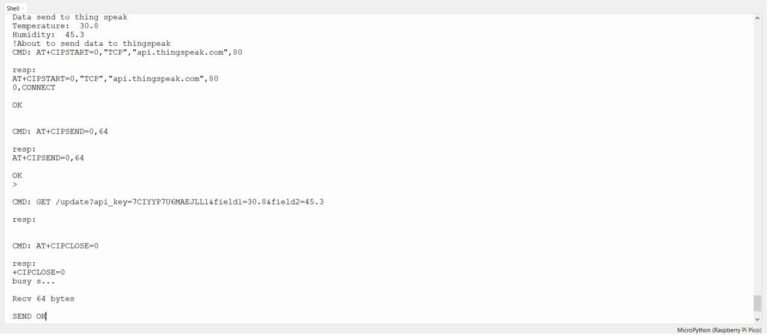 Raspberry Pi Pico Send DHT22/DHT11 Sensor Readings to ThingSpeak