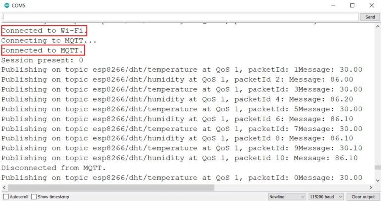 ESP8266 NodeMCU MQTT Publish Subscribe DHT22 Readings