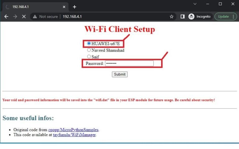 Raspberry Pi Pico W Wi-Fi Manager Web Server