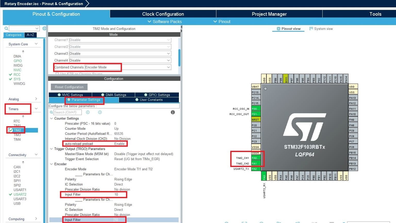 Stm32 Nucleo Timer Encoder Mode With Rotary Encoder Example